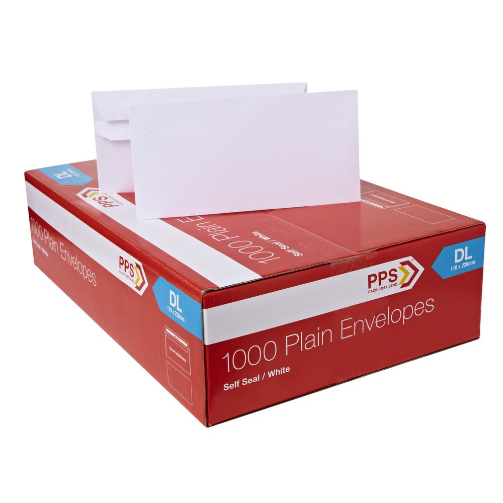 PPS Plainface DL White Envelopes Box of 1000 | Officeworks