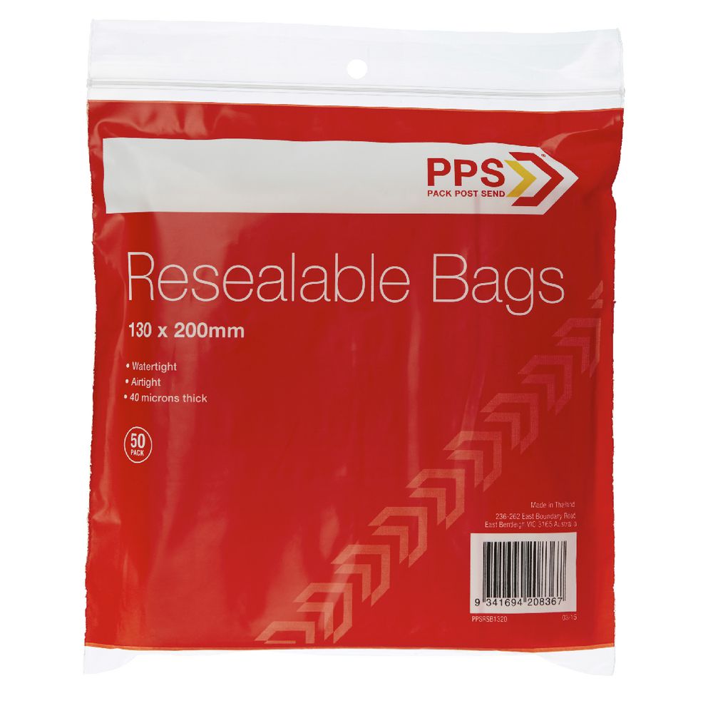 PPS 130 x 200mm Resealable Bags 50 Pack | Officeworks