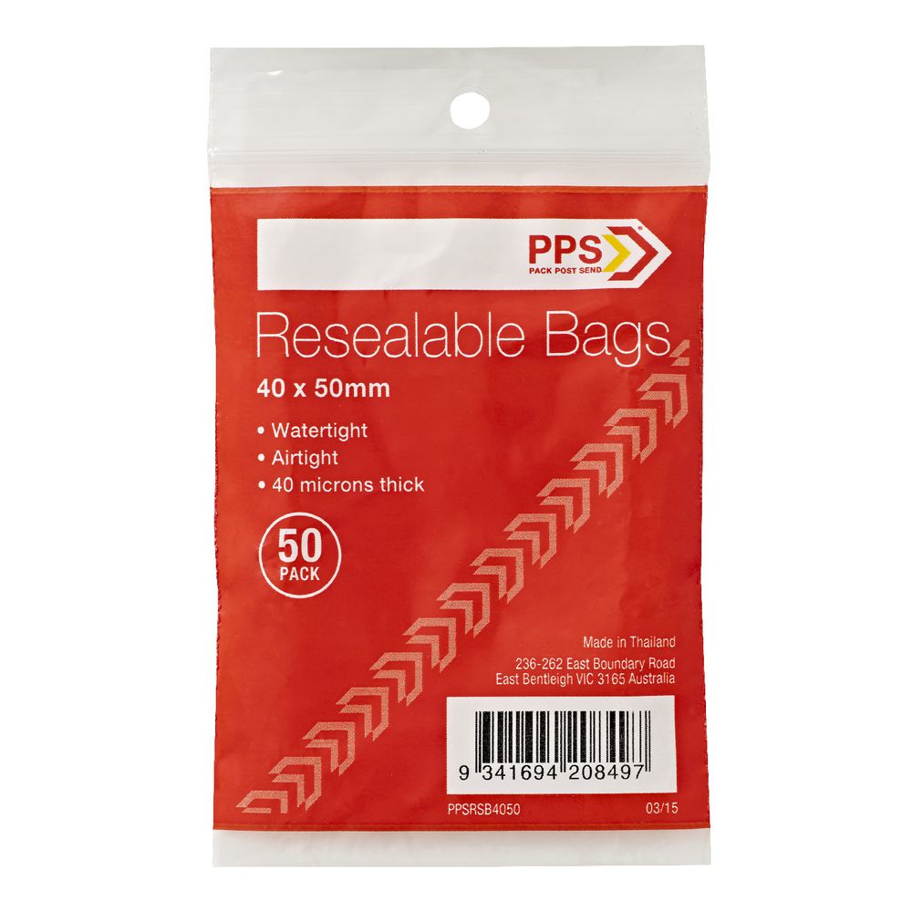 PPS 40 x 50mm Resealable Bags 50 Pack | Officeworks