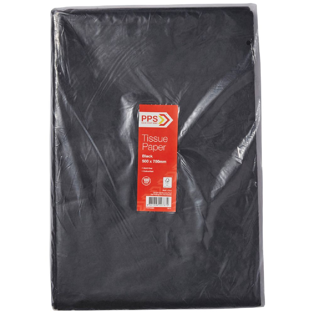 PPS Tissue Paper 500 x 750mm 100 Pack Black | Officeworks