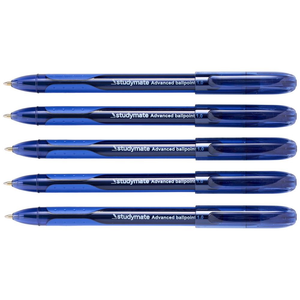 Studymate 1mm Semi-Gel Capped Ballpoint Pen Blue 5 Pack | Officeworks