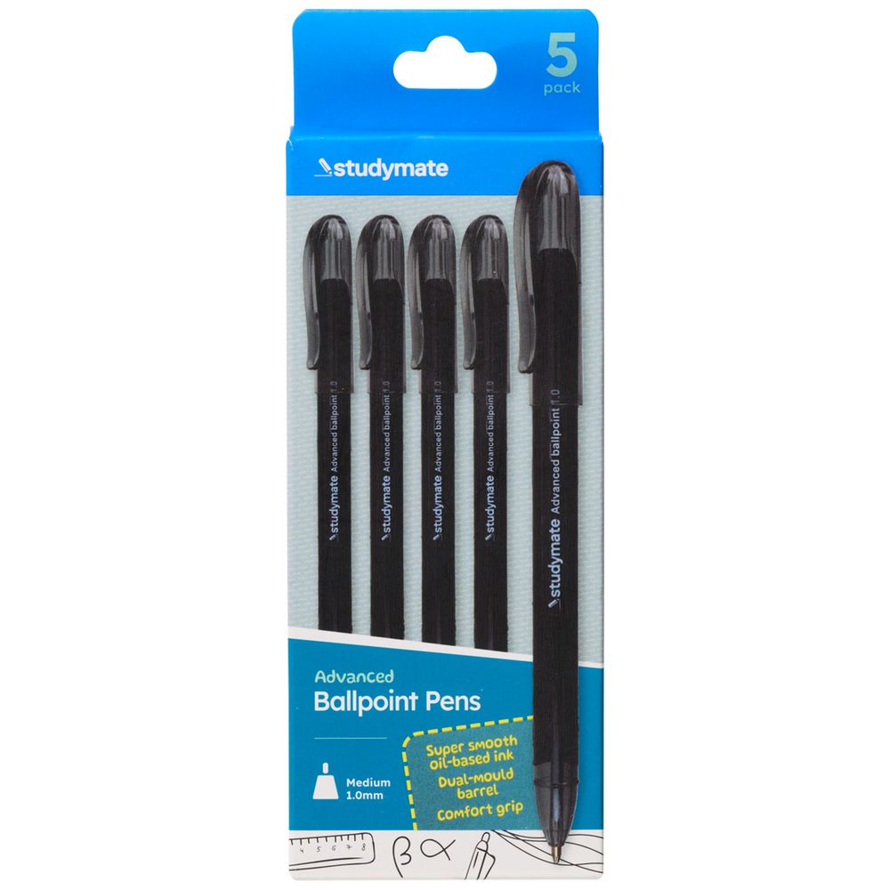Studymate 1mm Semi-Gel Capped Ballpoint Pen Black 5 Pack | Officeworks