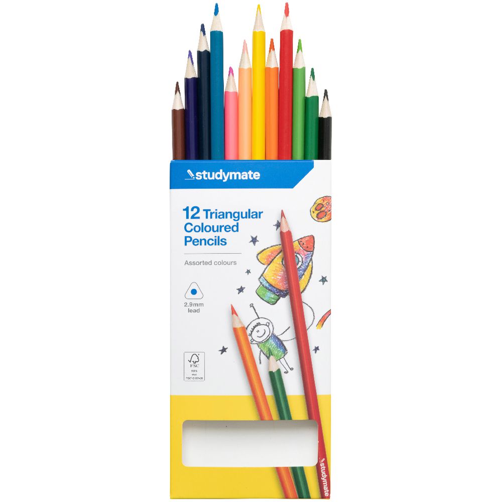 Studymate Triangular Coloured Pencils 12 Pack | Officeworks