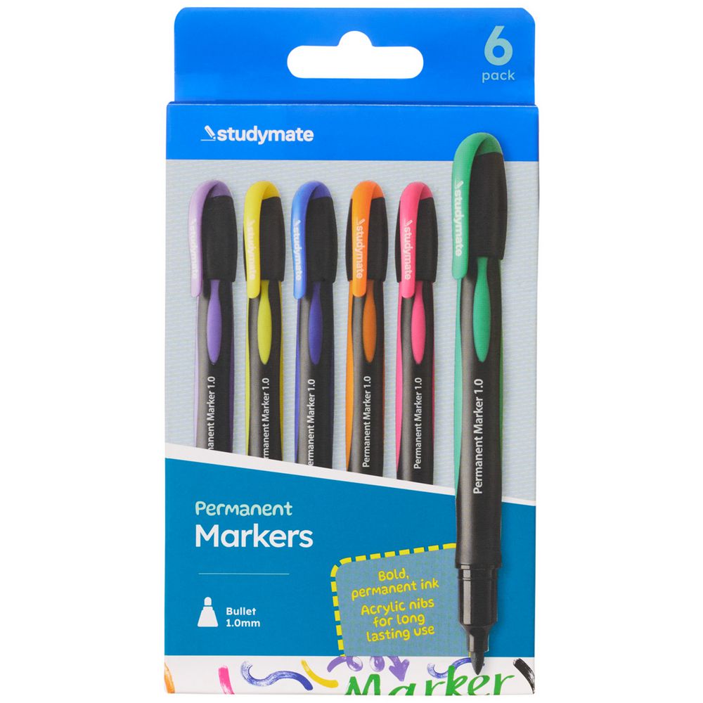 Studymate Permanent Marker 2.0mm Assorted 6 Pack | Officeworks