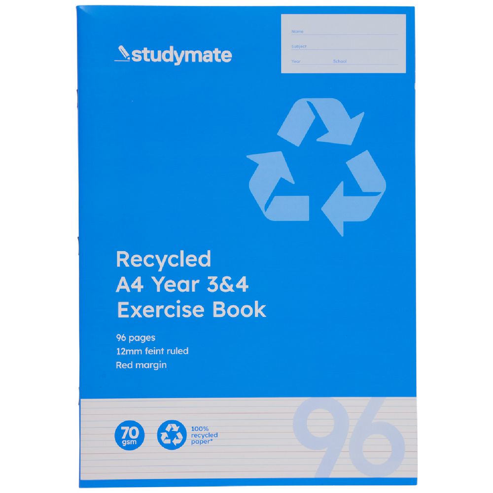 Studymate A4 12mm Exercise Book Year 3/4 QLD 96 Page Recycled | Officeworks
