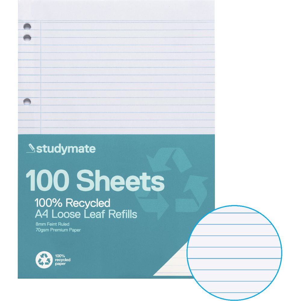 100 Pack Studymate A4 70gsm 8mm Ruled Loose Refills | Officeworks