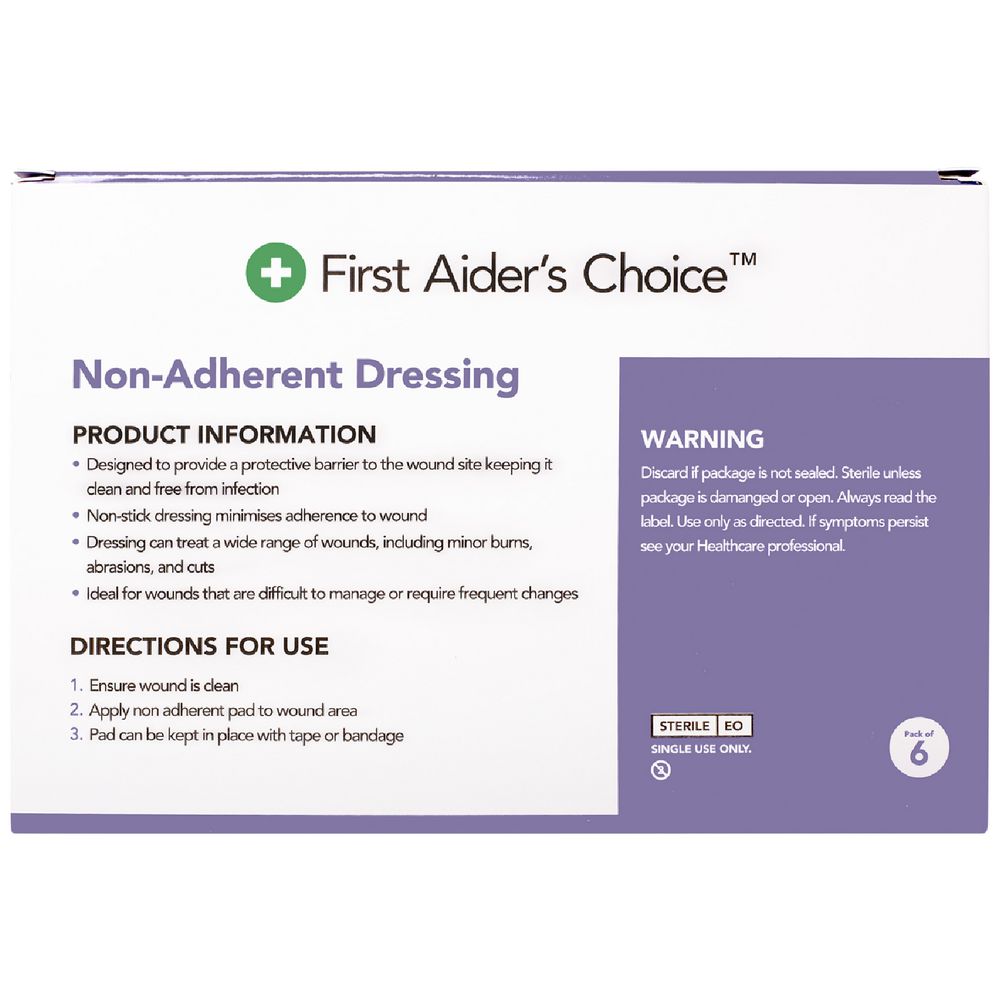 First Aider’s Choice 5x7.5cm Non-Adherent Dressing 6 Pack | Officeworks