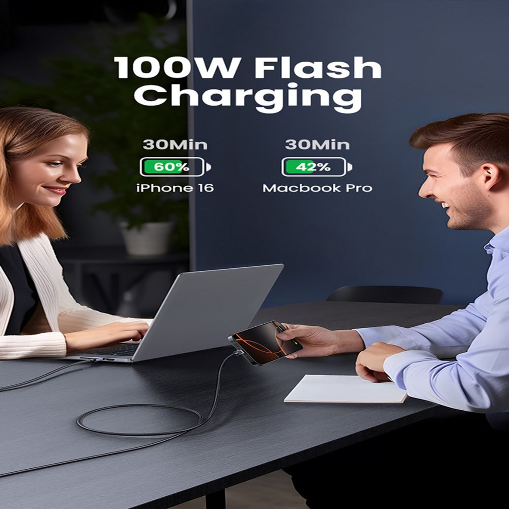 UGREEN USB-C to USB-C 5A/100W Braided Cable 2M Space Grey | Officeworks
