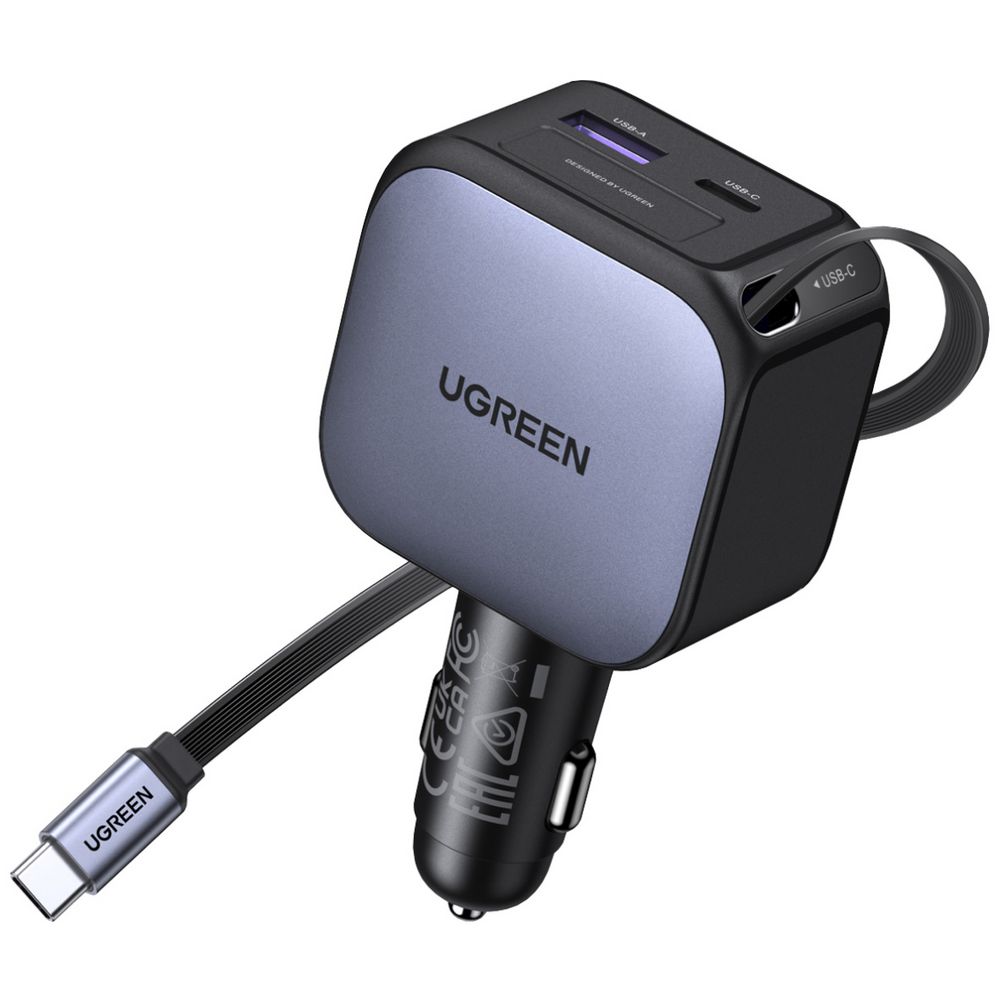 UGREEN 90W Fast Car Charger With Retractable Cable | Officeworks