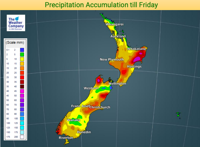 Rain & Snow accumulation maps for New Zealand as several cold fronts ...