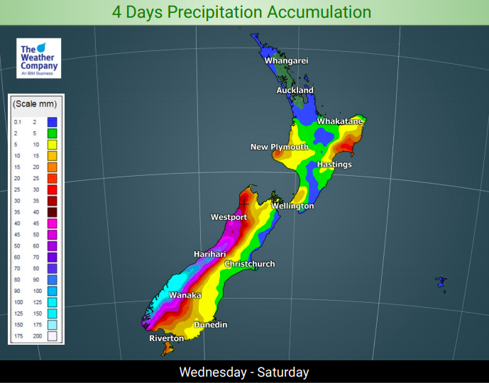 Rainfall Accumulation Map for NZ next 4 days | WeatherWatch - New ...