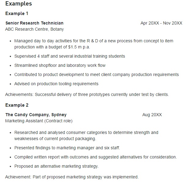 Employment section resume examples - UTS Careers