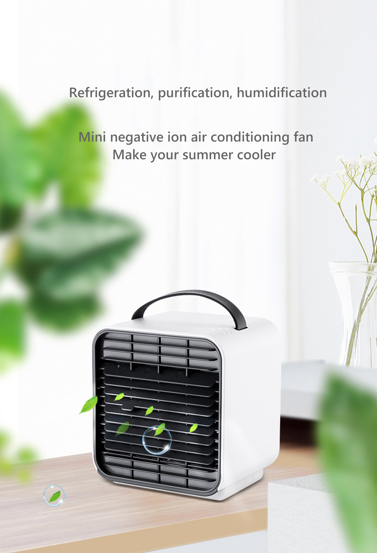 Mini Negative ion Fan night light multi function air filter 2000ma whi ...